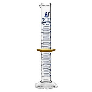 EISCO Graduated Cylinder, 100mL - ASTM, Class A Tolerance ±0.50mL - Protective Collar, Hexagonal Base - Blue Graduations - Borosilicate 3.3 Glass