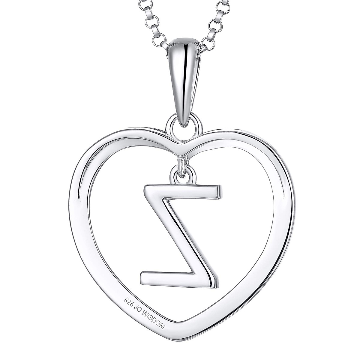JO WISDOM Women Heart Necklace,925 Sterling Silver 26 Initial Letters Alphabet Z Pendant Necklace with 3A Cubic Zirconia Personalized Jewelry Gift