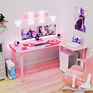 Eureka Ergonomic 61 inch L Shaped Desk, Pink Computer Gaming Desk Office Corner Desk for Home Office Study Writing Table with Mouse Pad, Easy Assembly (Right Side)