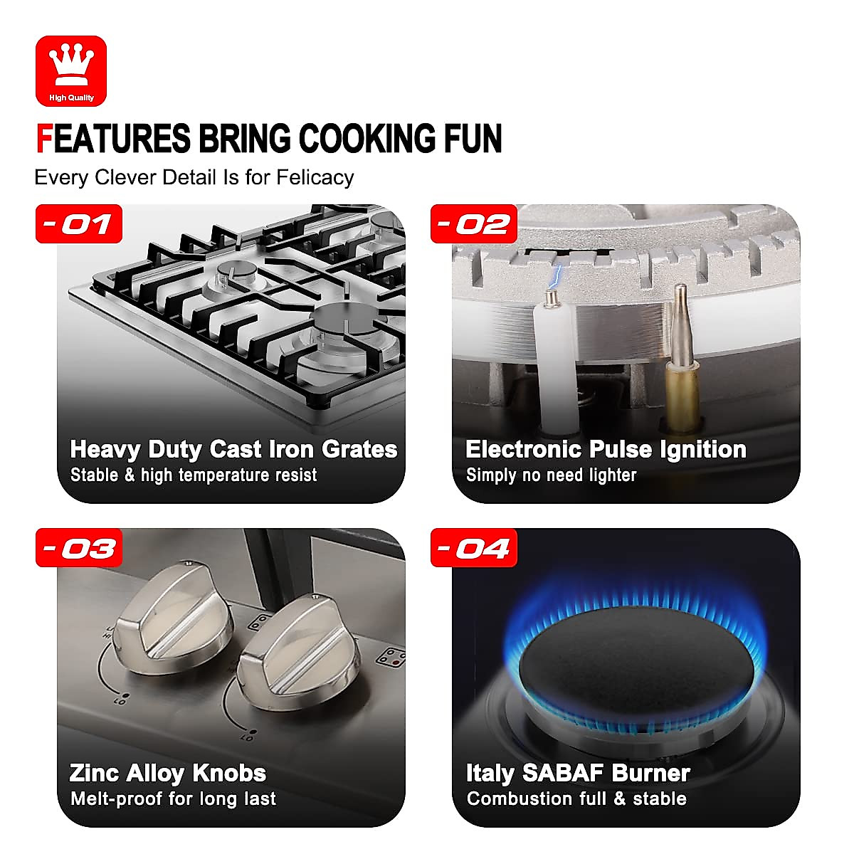 30 Inch Gas Cooktop, GASLAND Chef 4 Italy Sabaf Sealed Burner Gas Stovetop, Drop in Gas Range Cooktop, 28,300 BTU NG/LPG Convertible, 3.9 ft Cord Plug, Cast Iron Grates with Metal Knobs