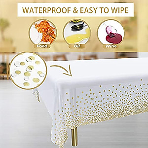 GoodSing 6 PCS Disposable Plastic Tablecloths, Plastic Rectangle White Dot Tablecloths for Indoor or Outdoor Tables Parties Christmas Picnic Birthdays and Weddings