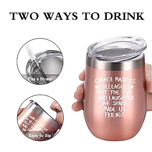 Coworker Gifts for Women, Chance Made Us Colleagues Wine Tumbler Coworker, Funny Going-away Leaving Farewell Thank You Birthday Christmas Gifts for Coworkers Colleague Boss, 12 Oz, Rose gold