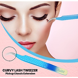 Eyelash Extension Tweezers-3 Pcs Diamond Grip Lash tweezers For Eyelash Extensions-SialBE Straight And Curved L-Shape Eyelash Tweezers, Tweezers For Eyelash Extensions With Silver Tip