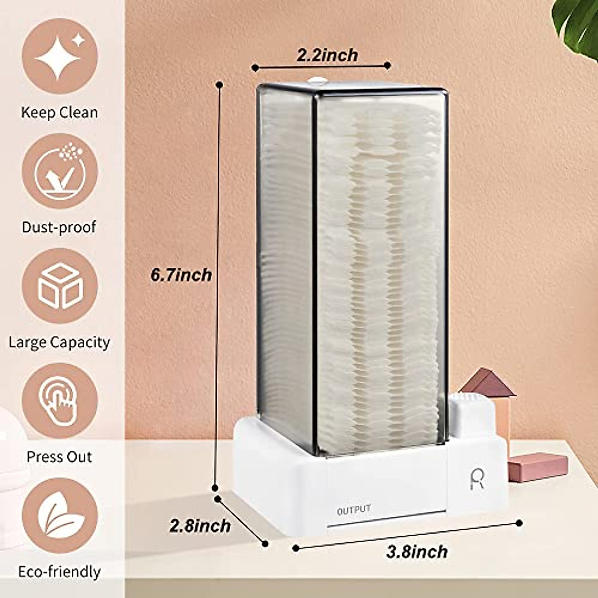 Automatic Cotton Pad Holder Plastic Cosmetic Pads Dispenser Makeup Cotton Press Out Square Container for Vanity Storage and Organizer (Grey) (FG-01)