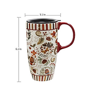 Topadorn 17 oz Tall Ceramic Travel Mugs Coffee Cup with Sealed Lid and Handle,Flower