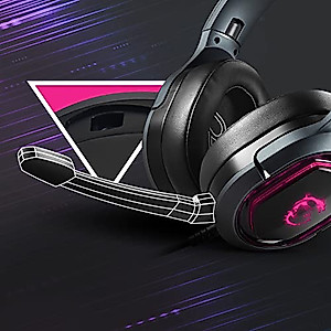 MSI IMMERSE GH50 Gaming Headset - 7.1 Virtual Surround Sound Headphones, Vibration Feedback, 40mm Neodymium Drivers, Laptop, RGB Lighting, Detachable Mic, Inline Controls, USB 2.0 Connector - Wired