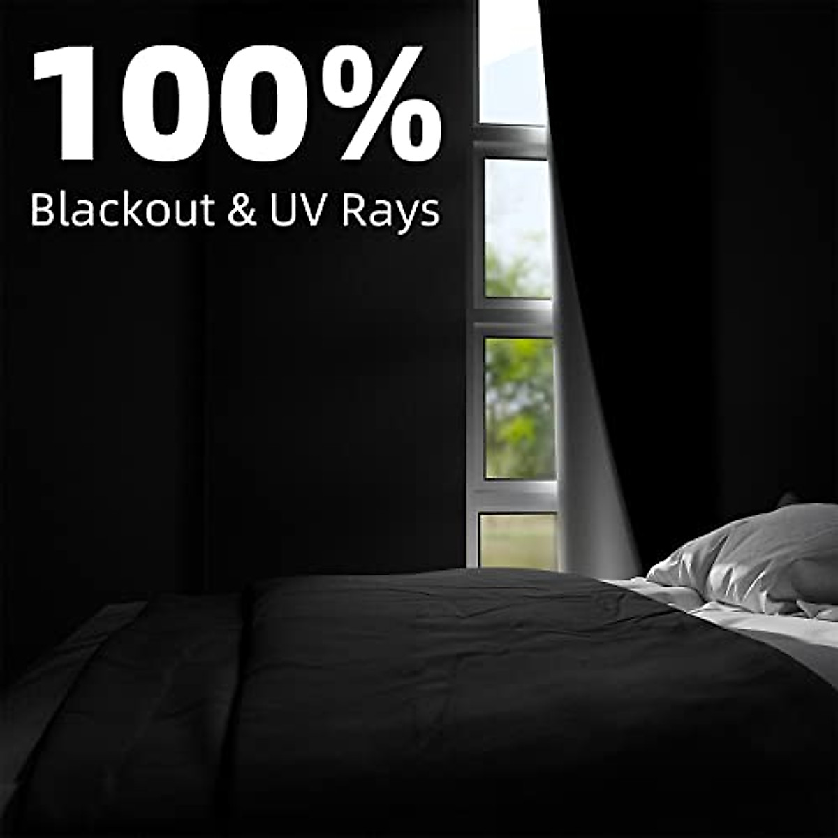 NIGHTON Portable Blackout Curtains 40"×57" Strong Hook and Loop Tape Strips with Adhesive,Blackout Shades That can be Cut,100% Blackout Material Blackout Blinds for Baby Nursery or Travel Use-Black