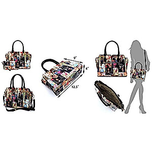 Glossy Magazine Cover Collage Michelle Obama Printed Double Handle Satchel Handbag with Matching Wallet 2pcs set (GRAY/BK)