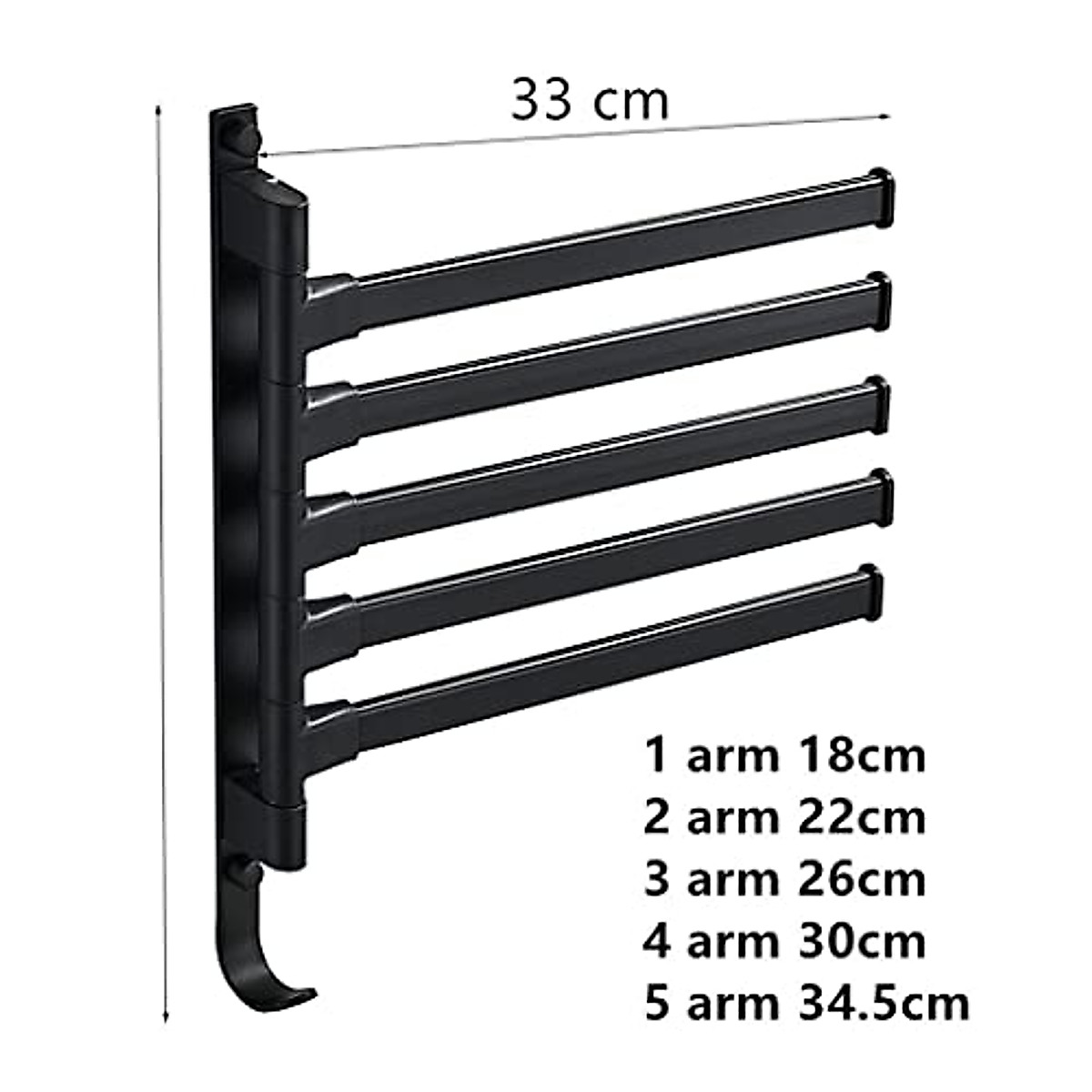n/a Bathroom Aluminum Towel Rack Rail Holder Black Swivel Rotating Hand Towel Bars Racks Wall Hanger Fixture Space Saving Hardware (Color : 3, Size