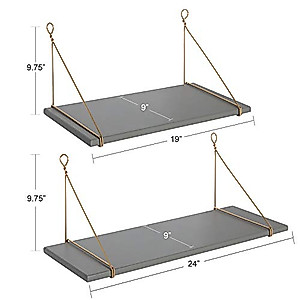 Kate and Laurel Vista Wood and Metal Wall Shelves, 2 Piece Set, Gray and Gold
