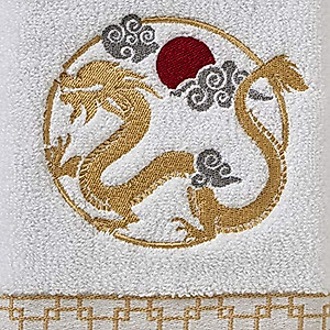 SKL Home Vern Yip Zodiac Dragon Hand Towel Set, White