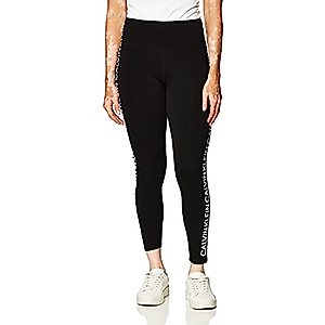 Calvin Klein Women's Premium Performance Double Waistband Moisture Wicking Legging (Standard and Plus), White, Large