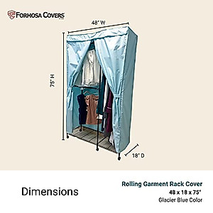 Formosa Covers Portable Garment Rolling Rack Cover - Protect Your Clothes from Dust Keep Your Room Looking Organized in Glacier Blue (Cover Only) (48"W x 18"D x 75"H)