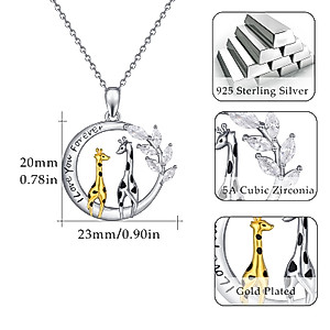 TUGHRA Giraffe Necklace 925 Sterling Silver I Love You Forever Giraffe Pendant Necklaces Xmas Jewelry Gifts for Women Daughter Mom friend Birthday Motherës Day Present