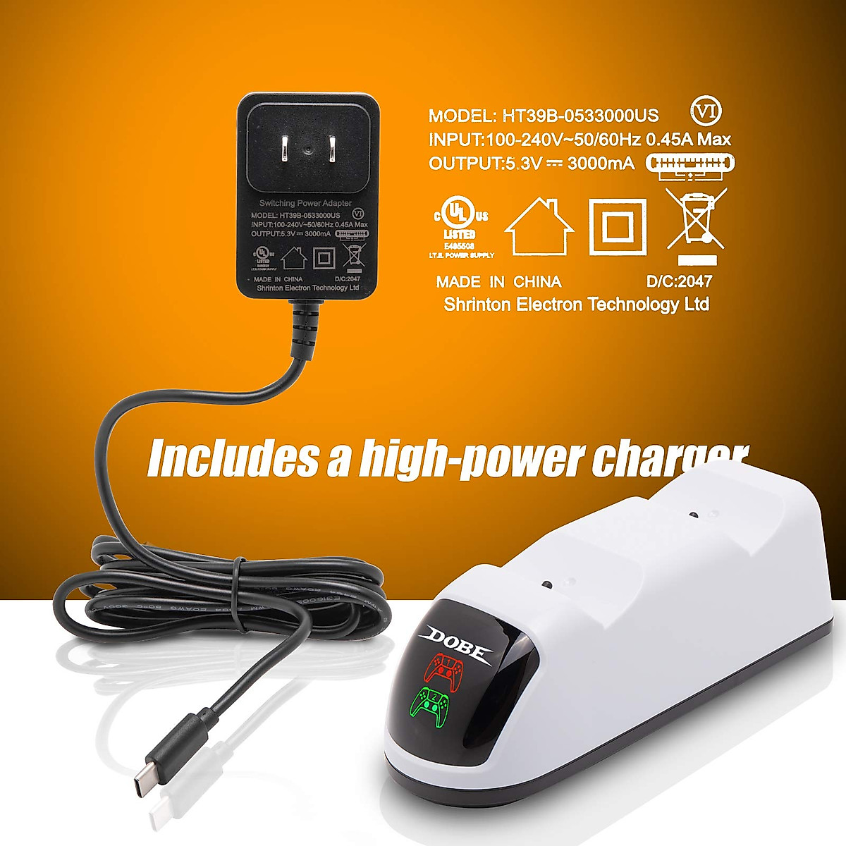 ECHZOVE PS5 Controller Charging Station, PS5 Controller Charger with Power Adapter, Playstation 5 Charger Station with LED Indicator