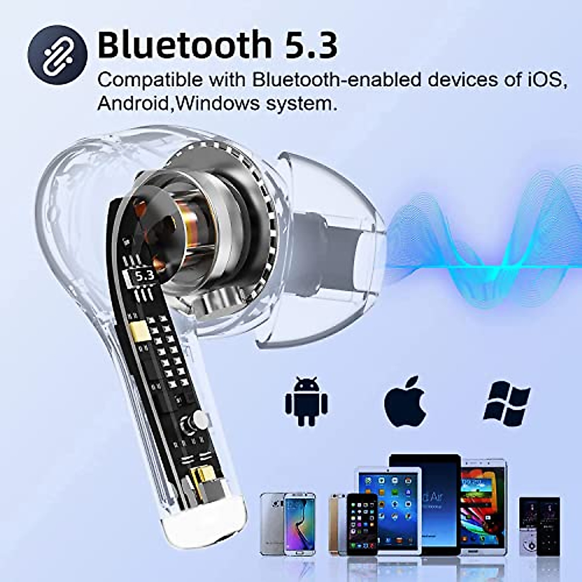 GVOVG Wireless Headphones, Bluetooth 5.3 Headphones with Active Noise, IPX7 Waterproof Stereo Sound Wireless Earbuds with Charging Case, Bluetooth Earbuds with Microphone for iOS/Android