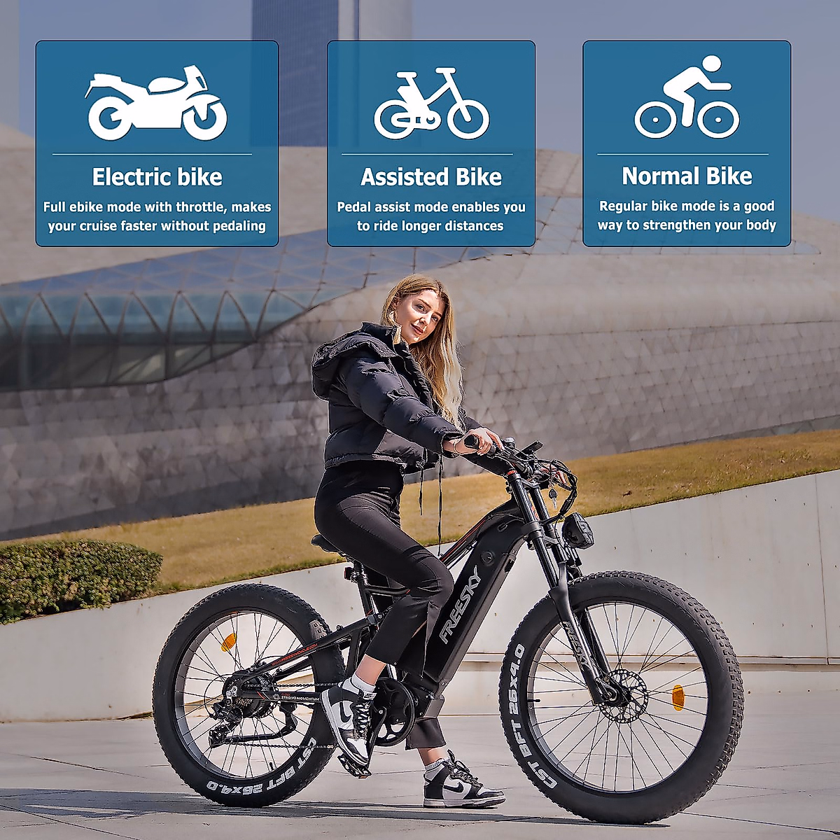 FREESKY 2000W Electric Bike with BAFANG Motor & 48V 30Ah Battery, 35MPH Max Speed, 120 Miles Range, Full Suspension Mountain Ebike, 26" Fat Tires, Smart Keys, Hydraulic Brakes, with Twist Throttle