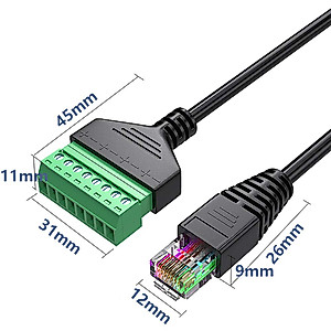 Jienk 2Pcs RJ45 Male to 8 Pins Screw Terminal Block Adapter for Cat5 Cat6 Cat7 Ethernet Extender CCTV Digital Internet,RJ45 Male Plug to 8pins Terminal Ethernet Connector