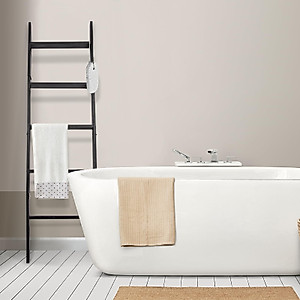 HYBDAMAI Blanket Ladder, 5-Tier Wooden Quilt Stand, Decorative Ladder Shelf, Leaning Shelf, Wall Leaning Blanket Ladder Towel Storage Rack for Living Room (Black)