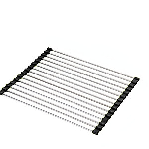 CNFZLIYUER Over The Sink Dish Drying Rack, Foldable Kitchen Roll Up Dish Drying Rack, Portable Stainless Steel Dish Drainer, Roll Up Dish Drying Rack for Kitchen Sink Counter (14.6"x11.8")