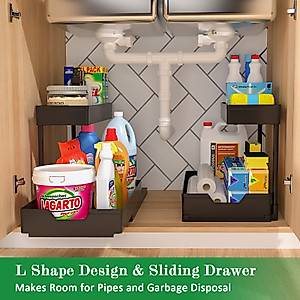 2 Pack Under Sink Organizers and Storage, 2 Tier Pull Out Cabinet Organizer Sliding Cabinet Basket Organizer Bathroom Kitchen Storage with Siding Drawers Multi-Purpose Office Organization and Storage