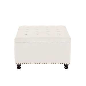 Tbfit Large Square Tufted Upholstered Ottoman Bench and Coffee Table with Storage, Oversized Footrest for Living Room, Beige