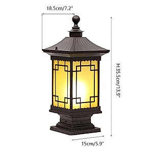 MODEBHD Central European Water-Proof Rust-Proof IP65 Pillar Light, Die-cast Aluminum Outdoor LED Post Light, Villa Courtyard Park Lawn E27 Post Lantern, Square Wall Post Lamps Traditional Landscape L