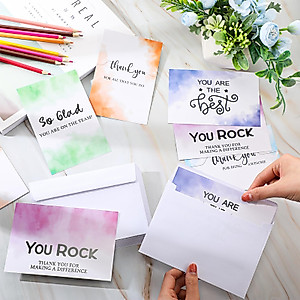 Jetec 100 Set Employee Appreciation Cards with Envelopes Thank You Gifts for Staff Team Inspirational Greeting Cards Work Anniversary Birthday Appreciation Cards, Watercolor Design