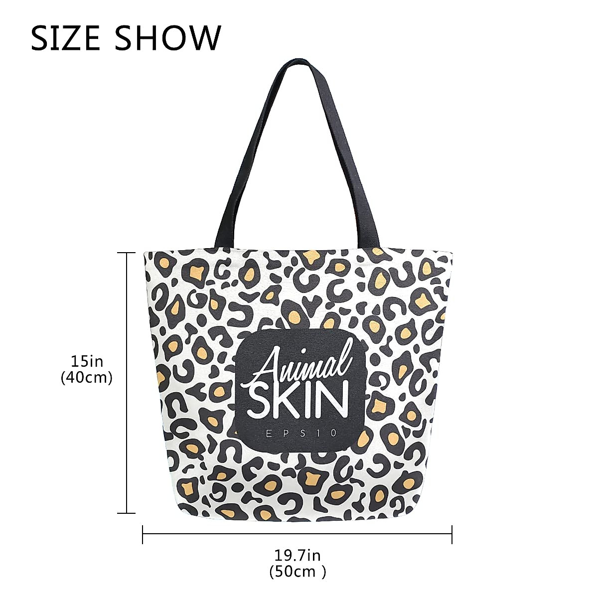 ALAZA Leopard Print Animal Skin Large Canvas Tote Bag Shopping Shoulder Handbag with Small Zippered Pocket