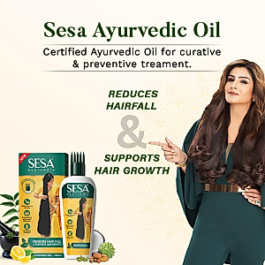 SESA Ayurvedic Hair Oil With Bhringraj & 17 Rare Herbs With Coconut Oil and 4 Nourishing Oil For Hair Growth Help Control Hair Fall & Easy Hair Oil Applicator For Women and Men, 3.38 Fl Oz or 100 ml
