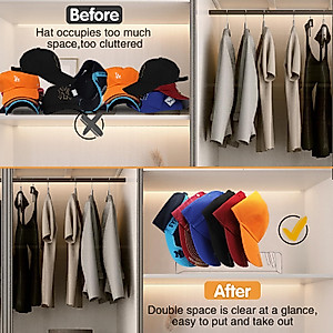 2 PCS Hat Stand for Baseball Caps Display and Storage,Hat Organizer for 14 Baseball Caps,Acrylic Baseball Hat Storage Organizer No Install,Baseball Hat Organizer for Bedroom, Closet (clear-2packs)