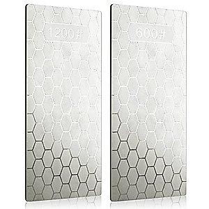 2PCS Diamond Sharpening Stone, Kalolary Knife Sharpener Stone Whetstone Honeycomb Surface Diamond Sharpener Plate with Non-slip Base for Pocket Knives Scissors, Outdoor Kitchen Tools (600/1200 Grit)