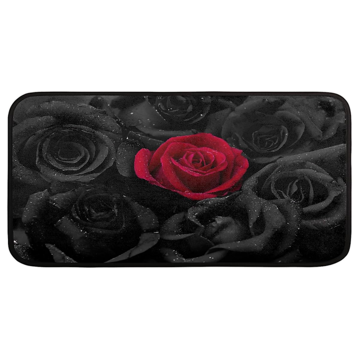 KOBLEN Red Black Rose Kitchen Rugs Non Slip Washable Absorbent Kitchen Mats 20x39 inch Cushioned Anti Fatigue Kitchen Floor Mats for in Front of Sink