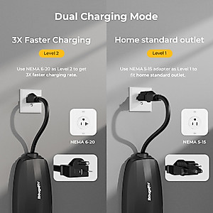 BougeRV Portable EV Charger Cable (16A, 25FT) EVSE Electric Vehicle Charging Station (NEMA6-20 with Adapter for NEMA5-15)
