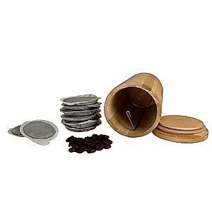 2Droids Air-tight bamboo container for coffee pods, coffee pads, coffee grounds, coffee beans. Compatible with Senseo, Hamilton Beach, Illy, and other pantry items. [Pack of 1]