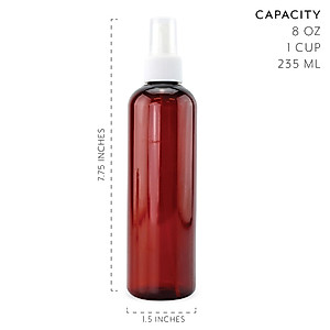 Cornucopia 8oz Amber Brown PLASTIC Spray Bottles with White Fine Mist Atomizers (6-Pack); Brown Plastic Spritzer Bottles