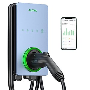 Autel Home Smart Electric Vehicle (EV) Charger up to 50Amp, 240V, Indoor/Outdoor Car Charging Station with Level 2, Wi-Fi and Bluetooth Enabled EVSE, Hardwired,25-Foot Cable,Sierra Blue