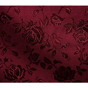Satin Floral Jacquard Fabric 58" Wide Sold by The Yard (Burgundy)