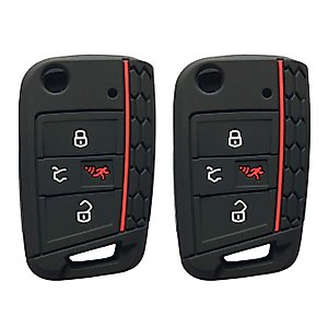 Horande 4 Button Silicone Protector Key Fob Cover Case fit for VW 2016-2017 Golf Polo GTI 2018 2019 Tiguan Keyless Entry Key Fob (Black 2)