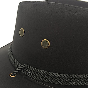 Sandy Ting Men's Outback Faux Felt Wide Brim Western Cowboy Hat (Black)