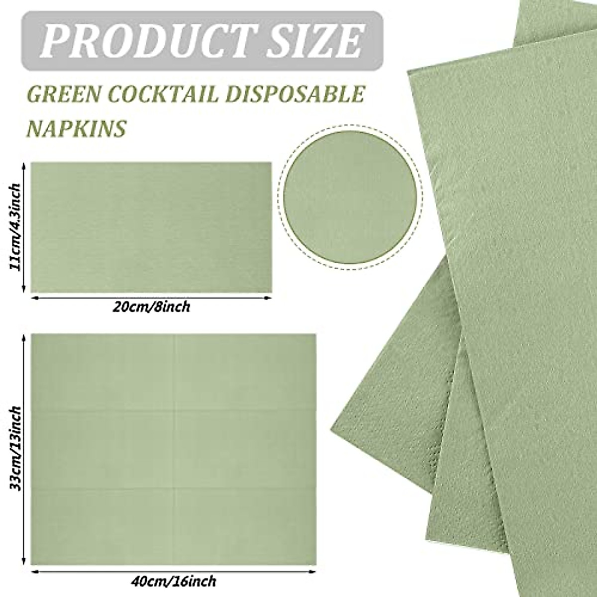 100 Pcs 2 Ply Cocktail Napkin Disposable Soft Napkins for Dinner Wedding Party Birthday Bridal Anniversary Reception, 13 x 16 Inches (Sage Green,100 Pcs)