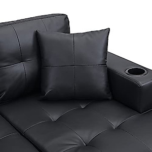 EMKK Living Room Furniture Sets,Sectional L Shaped Couch Sofa with 2 Pillows Left/Right Chaise Longue, Modular Upholstered Convertible Corner Sofá with Armrest Storage for Apartment, Black a