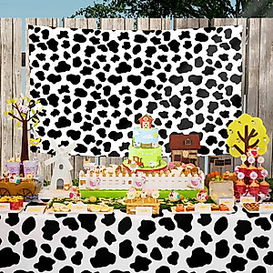 PHOGARY Cow Print Party Tablecloth (3pcs), Farm Animal Theme Barnyard Party Supplies for Picnics Disposable Plastic Rectangular Table Cover Baby Shower Kids Boys Girls Birthday