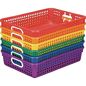 Really Good Stuff - 666001 Plastic Desktop Paper Storage Baskets for Classroom or Home Use – Plastic Mesh Baskets in Fun Rainbow Colors – 14.25” x 10” – (Set of 6)