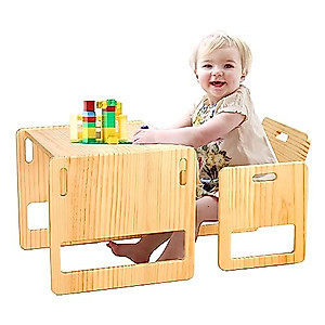 FUNLIO Montessori Weaning Table and Chair Set for Toddlers Age 1-3, Height Adjustable Toddler Table and Chair Set, Cube Kids Table Chair for Reading/Eating/Playing, Easy to Assemble, CPC Certified