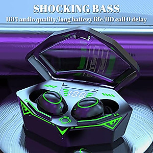 Wireless Bluetooth 5.2 Earbuds with RGB Light with Wireless Charging Case,Super HiFi Sound,Touching Control with Earhooks Headset Built-in Mic for Sport,Clear Calls,Work,Music