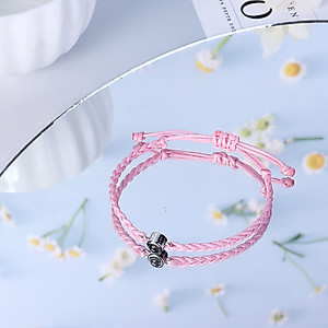 Jewenova Custom Photo Projection Pink Bracelet with Picture Inside, Photo Bracelet Customized Picture, Circle Photo Bracelet Personalized Gifts for Women Men Couple