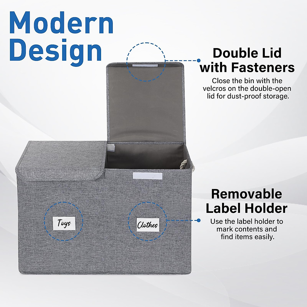 Temary Large Fabric Storage Bin with Lids, Collapsible Storage Organizer with Handles, Storage Basket Fabric Box for Shelf, Home, Closet, Bedroom, 24 ½"x13 x16 (Grey)