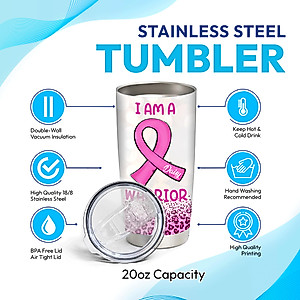 Hyturtle Personalized Breast Cancer Awareness Gifts For Women - Custom Name Stainless Steel Tumbler Coffee 20 oz With Lid - Breast Cancer Survivor Gifts For Friend, Mom On Awareness Month, Christmas