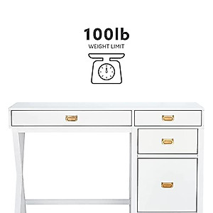 Linon White Modern Classic Side Storage Sadie Desk